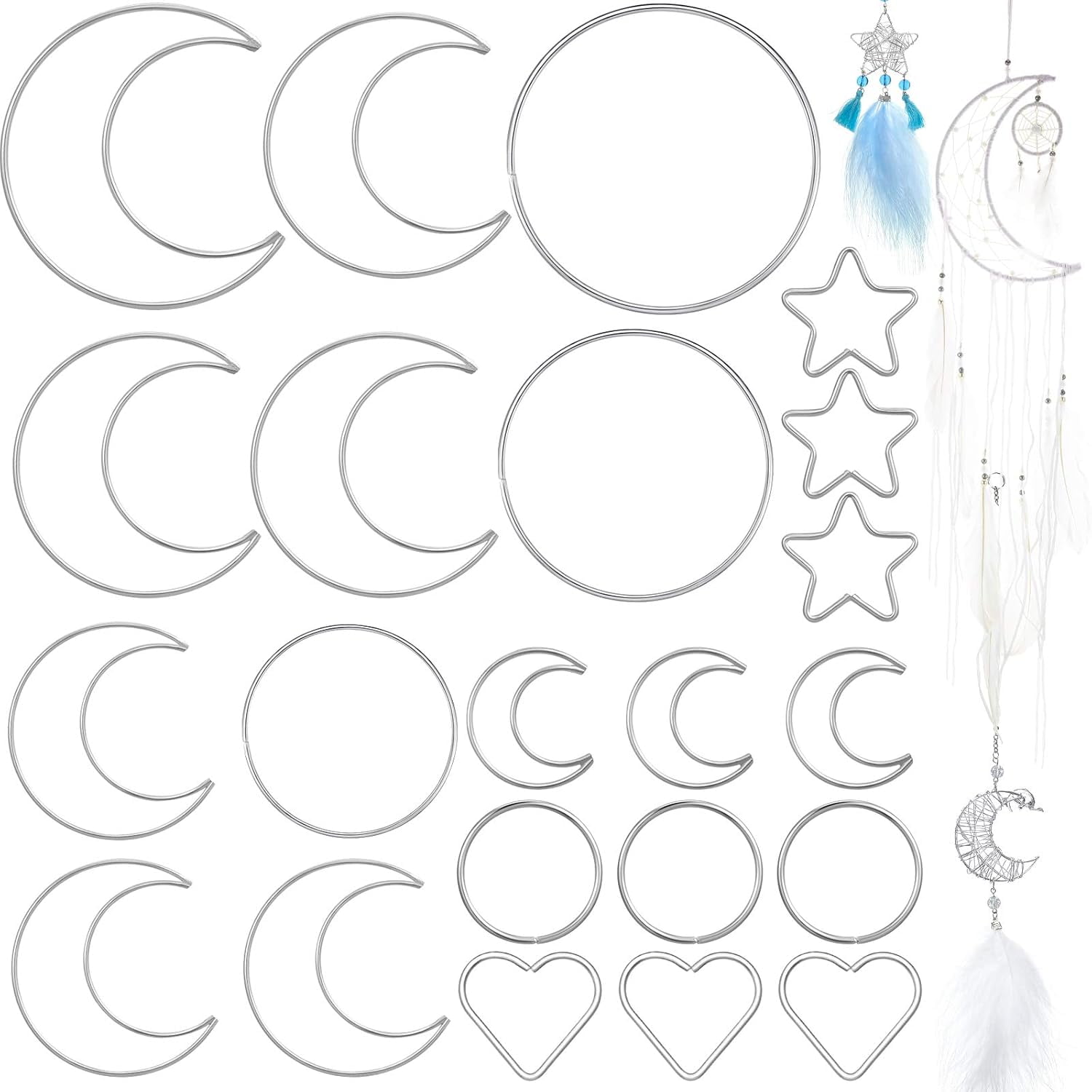Chuangdi 22 Pieces Dream Catcher Rings Metal Macrame Hoops Round Star ...