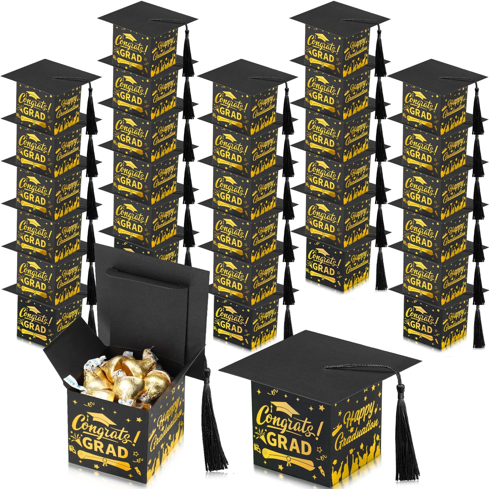 Chuangdi 30 Pieces Congrats Grad Party Candy Boxes, DIY Cap Box With ...