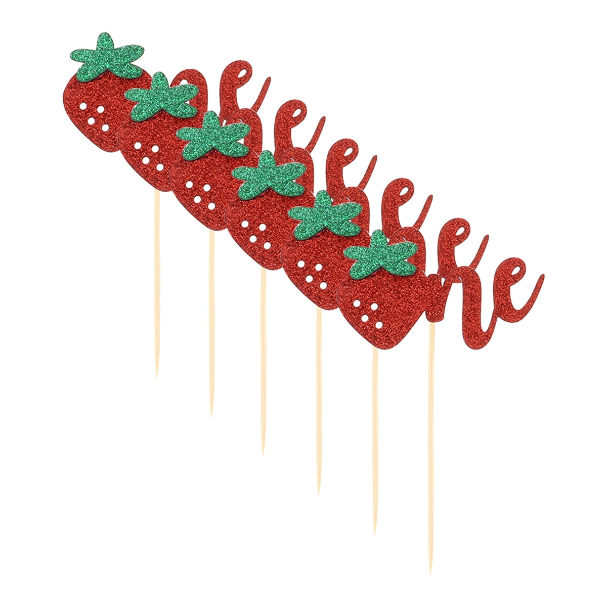 Chuangji 12 Pcs Strawberry Cake Toppers Cupcake Picks Decorative Cake ...