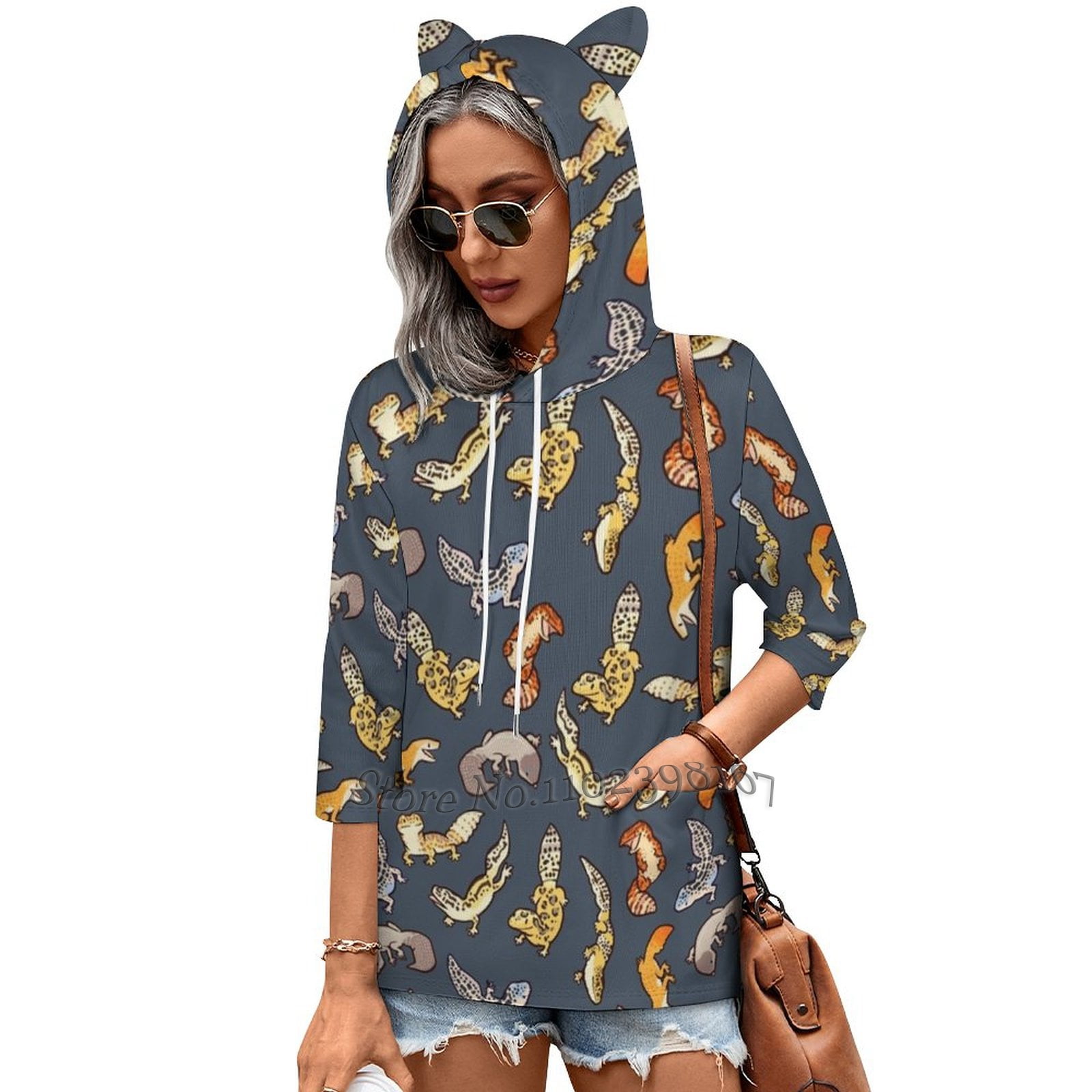 Chub Geckos In Dark Grey Oversized Hoodie Women Drawstring Sweatshirts ...