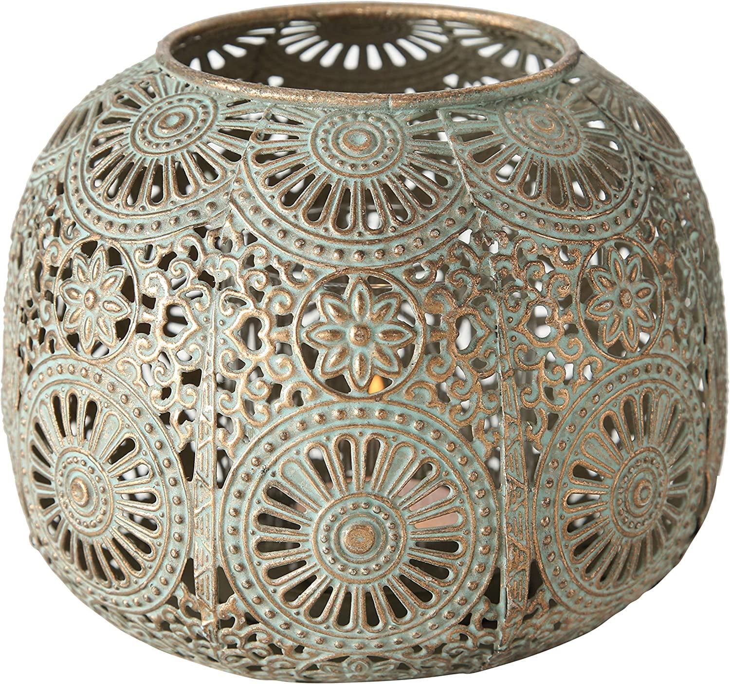 Chubby Belly Candle Lantern, Moroccan, Metal, Daisy Lattice Work ...