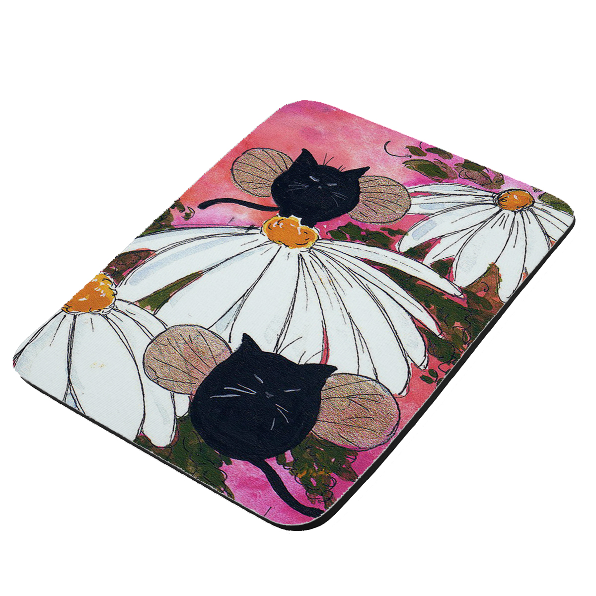 Chubby Black Kitty Fairies with Shasta Daisies Abstract Cat Art by ...