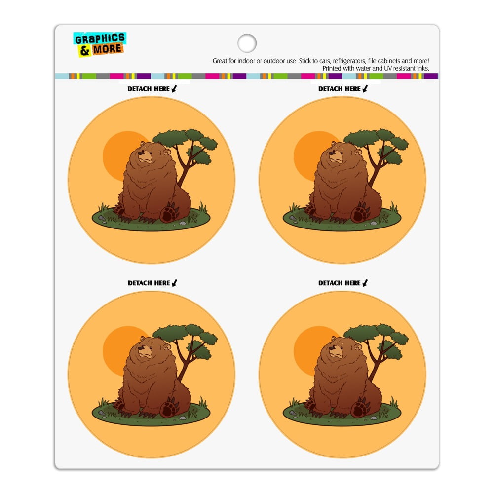 Chubby Grizzly Bear Refrigerator Fridge Locker Vinyl Circle Magnet Set ...