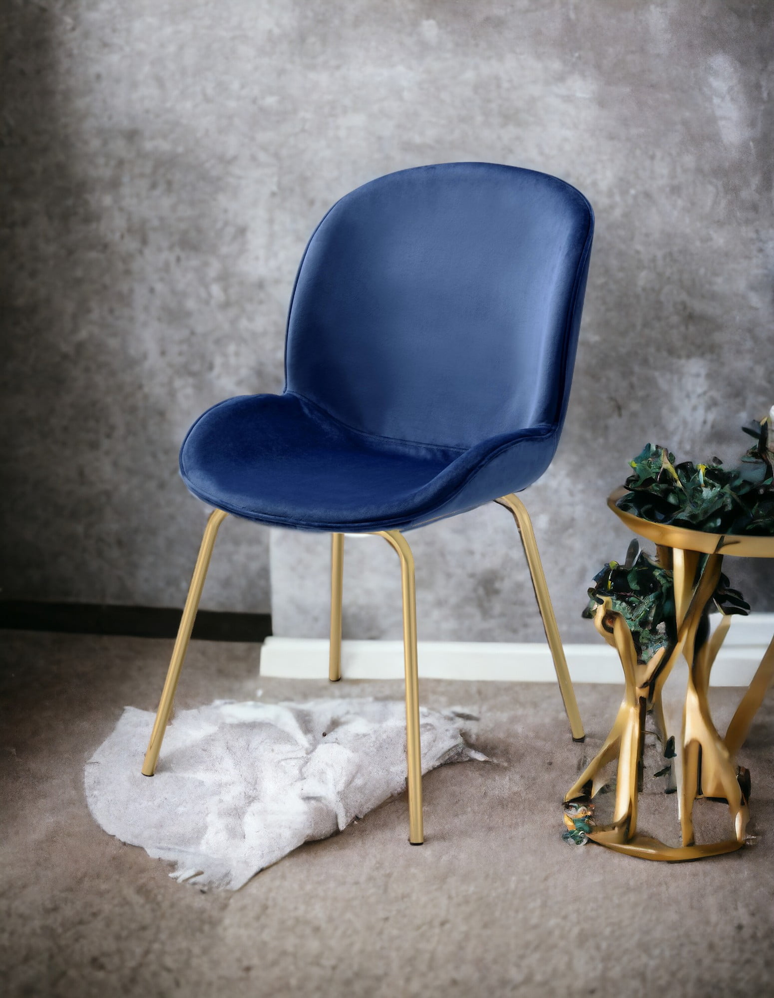 Chuchip Blue Velvet & Gold Finish Side Chair(Set of 2) - Walmart.com