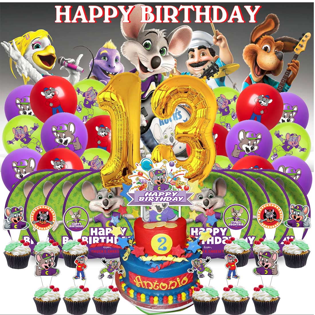 Chuck E Cheese Balloons Party Supplies 13th Decor Tableware Birthday ...