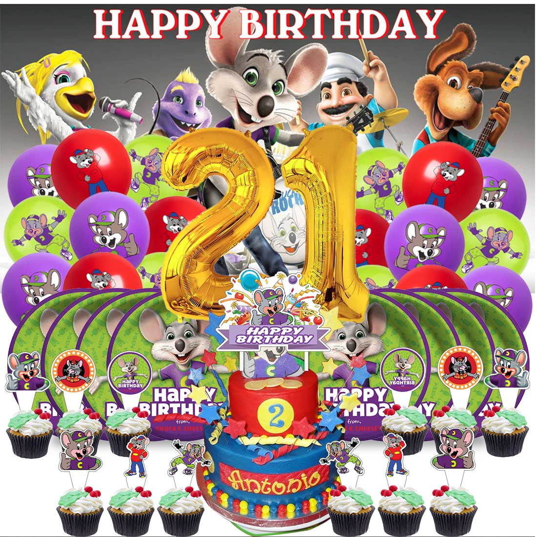 Chuck E Cheese Balloons Party Supplies 21th Decor Tableware Birthday ...