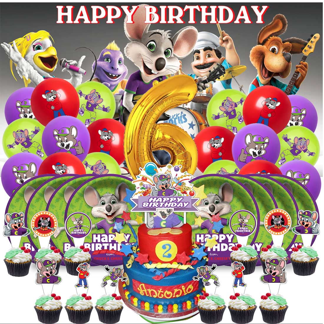Chuck E Cheese Balloons Party Supplies 6th Decor Tableware Birthday ...