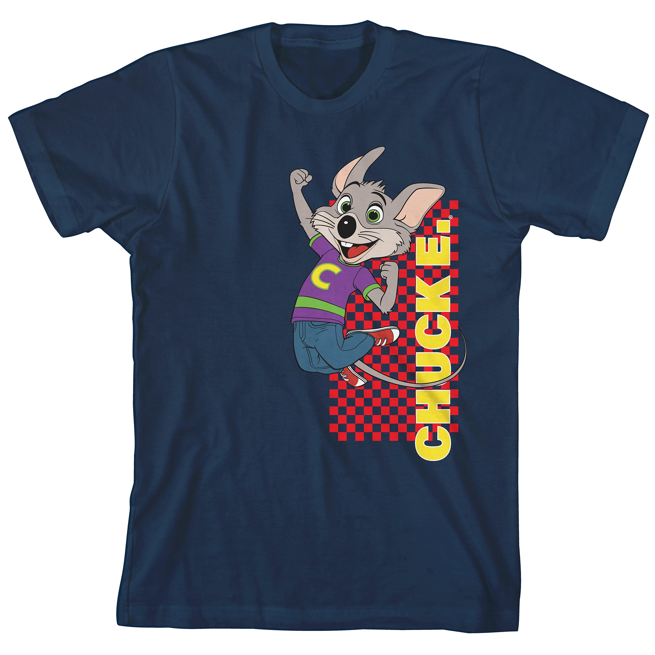 Chuck E. Cheese Jumping Chuck E. Crew Neck Short Sleeve Navy Blue Boy's ...