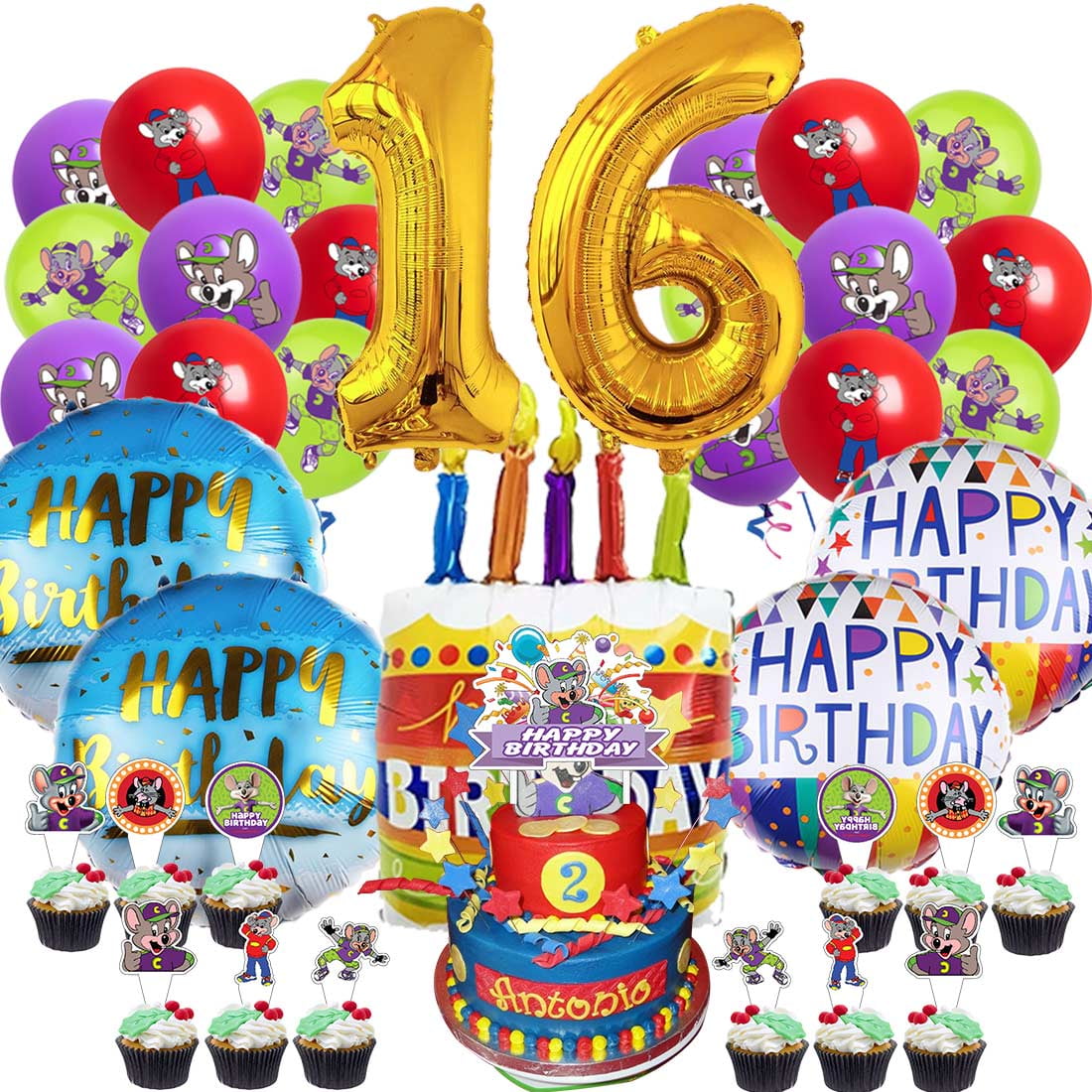 Chuck E Cheese Party Supplies 16th Decor Kit Balloons Birthday Cake ...