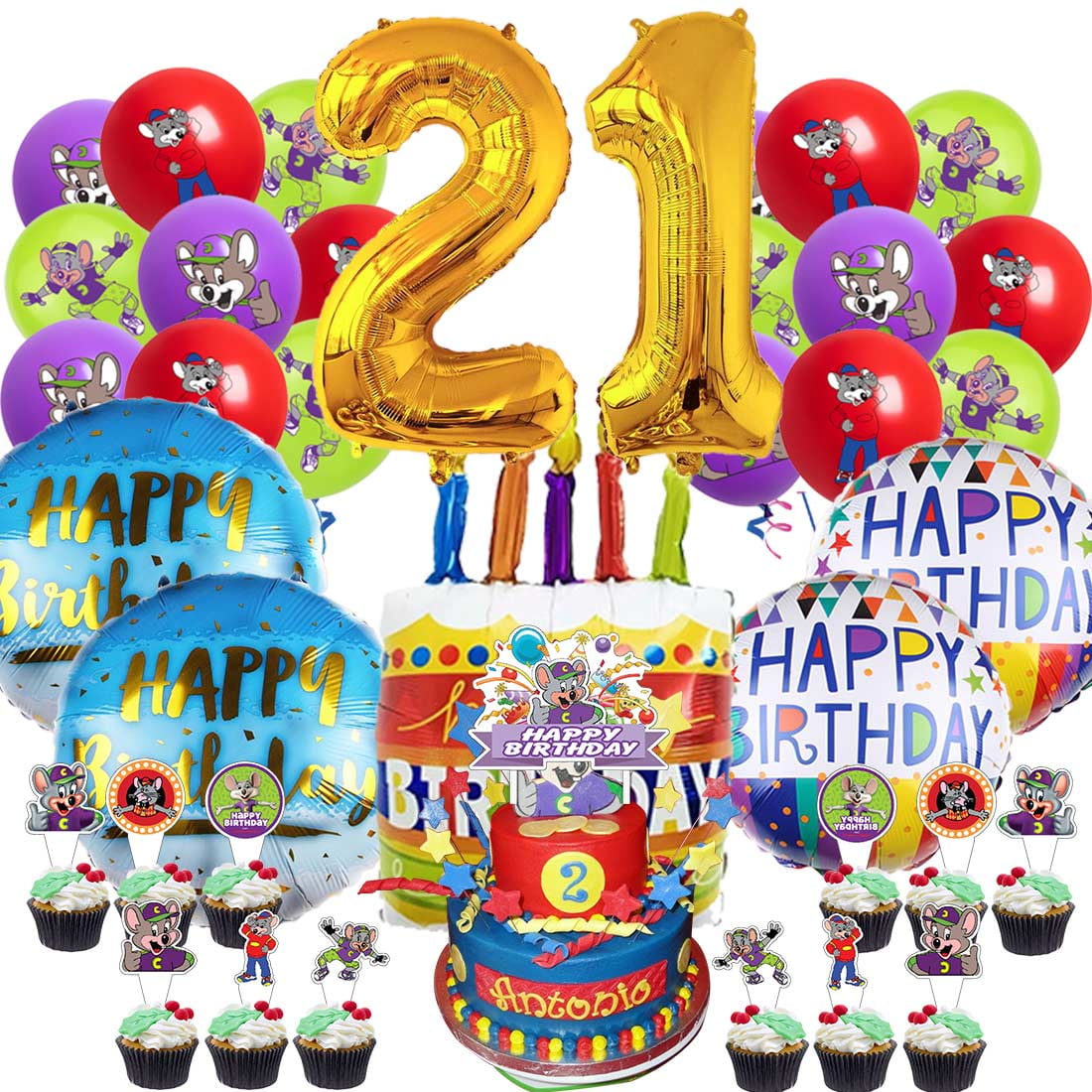 Chuck E Cheese Party Supplies 21th Decor Kit Balloons Birthday Cake ...
