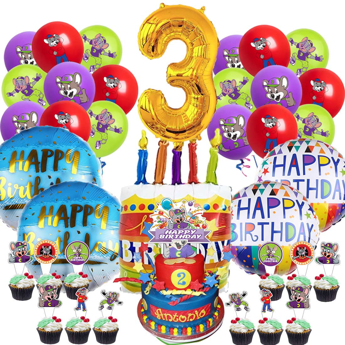 Chuck E Cheese Party Supplies 3rd Decor Kit Balloons Birthday Cake ...