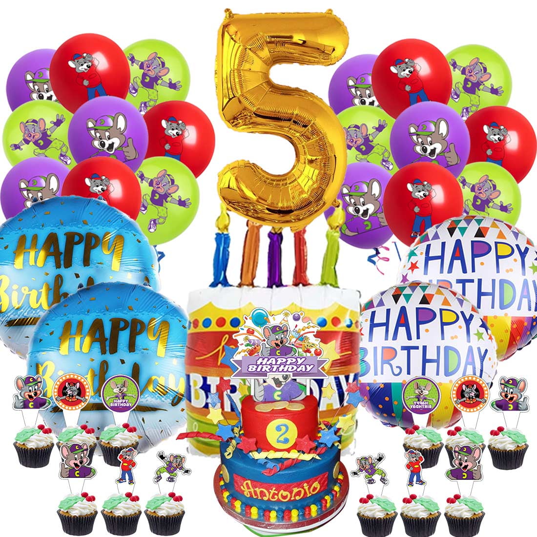 Chuck E Cheese Party Supplies 5th Decor Kit Balloons Birthday Cake ...
