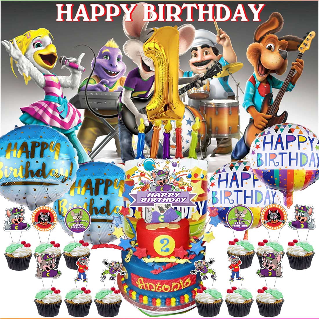 Chuck E Cheese Party Supplies Decor 1st Kit Balloons Birthday Cake ...