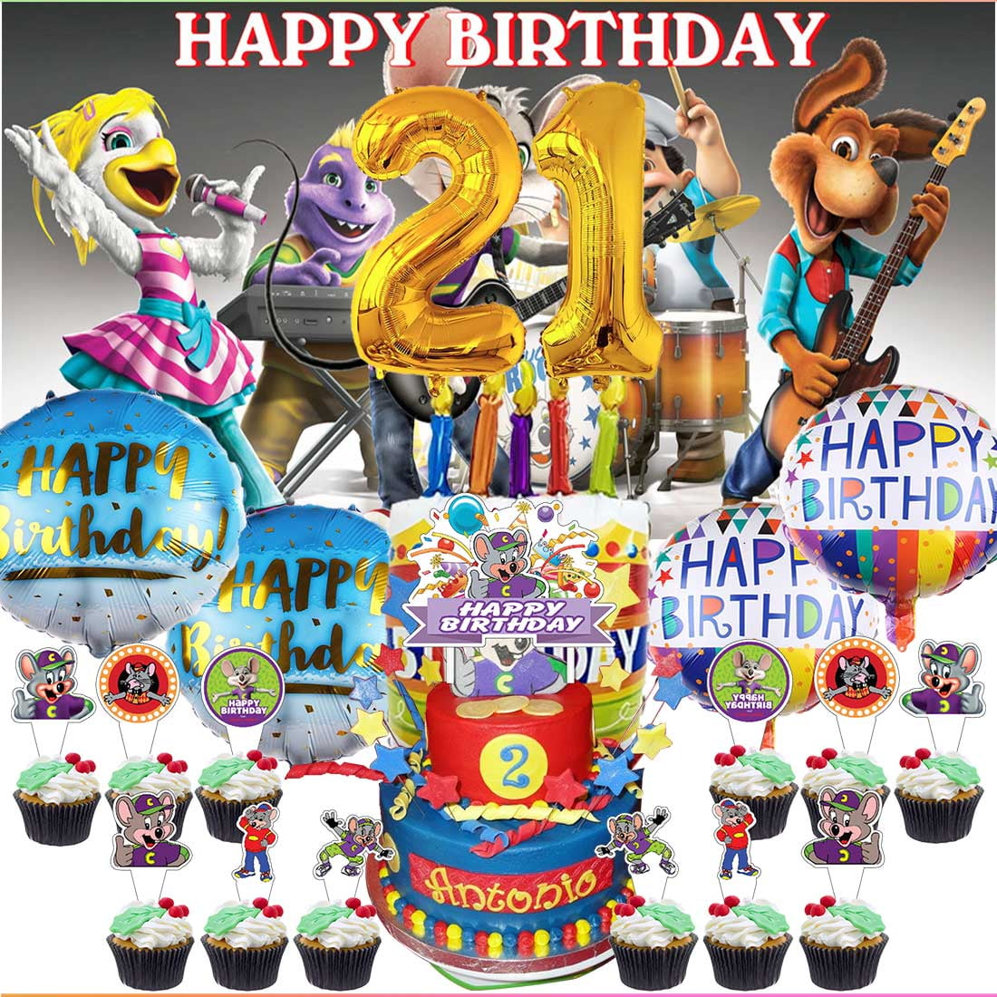 Chuck E Cheese Party Supplies Decor 21th Kit Balloons Birthday Cake ...