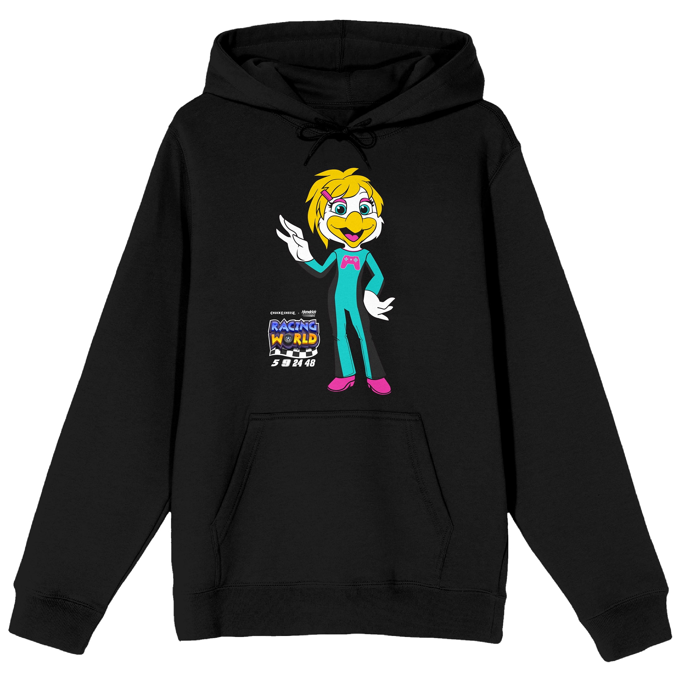 Chuck E. Cheese Racing Helen Long Sleeve Black Adult Hooded Sweatshirt ...