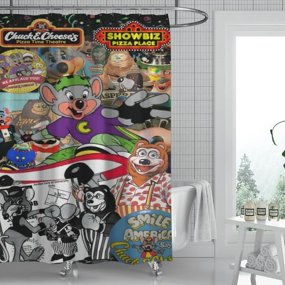 Chuck E Cheese shower curtain presents a beloved design, is waterproof ...