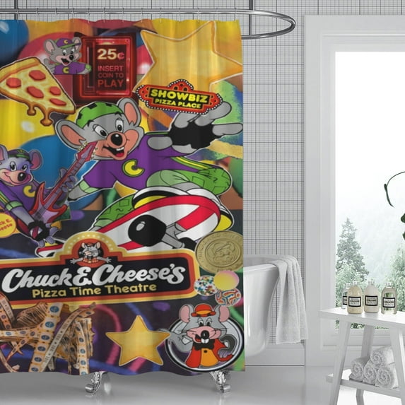 Chuck E Cheese shower curtain showcases a vibrant artistic print, is ...