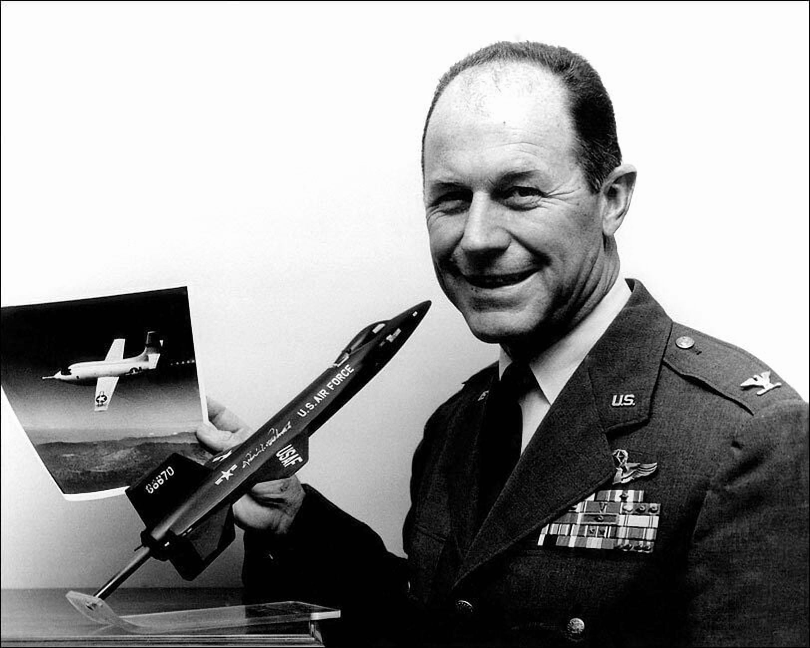 Chuck Yeager with X-15 Model and Bell X-1 - 20x30 Inch Glossy Laminated ...