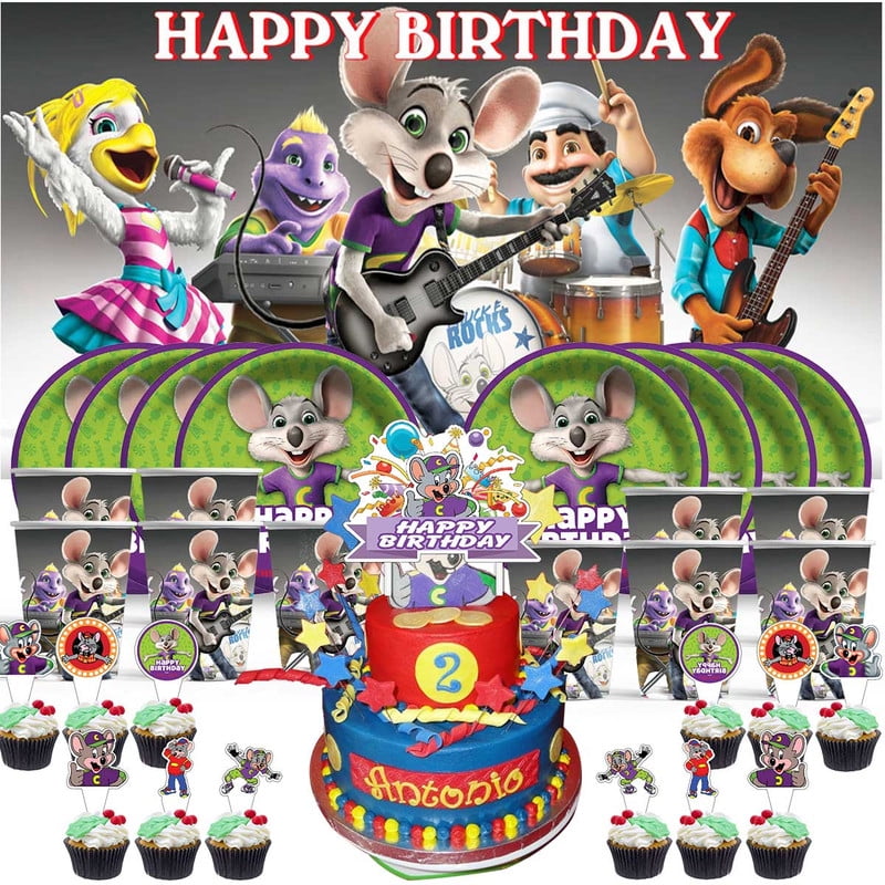 Chuck e Cheese Birthday Cups Party Supplies Decor Backdrop Plates Fans ...