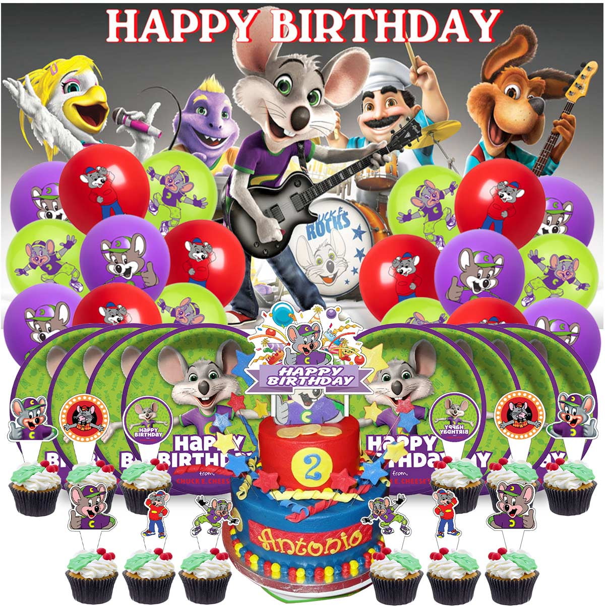 Chuck e Cheese Party Supplies Balloons Tableware Birthday Decorations ...