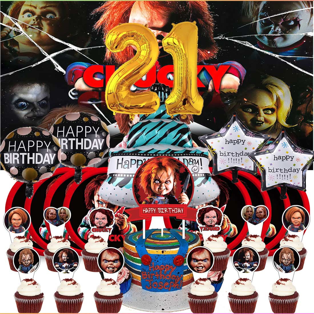 Chucky 21th Tableware Balloons Cake Toppers Backdrop Banner Supplies ...