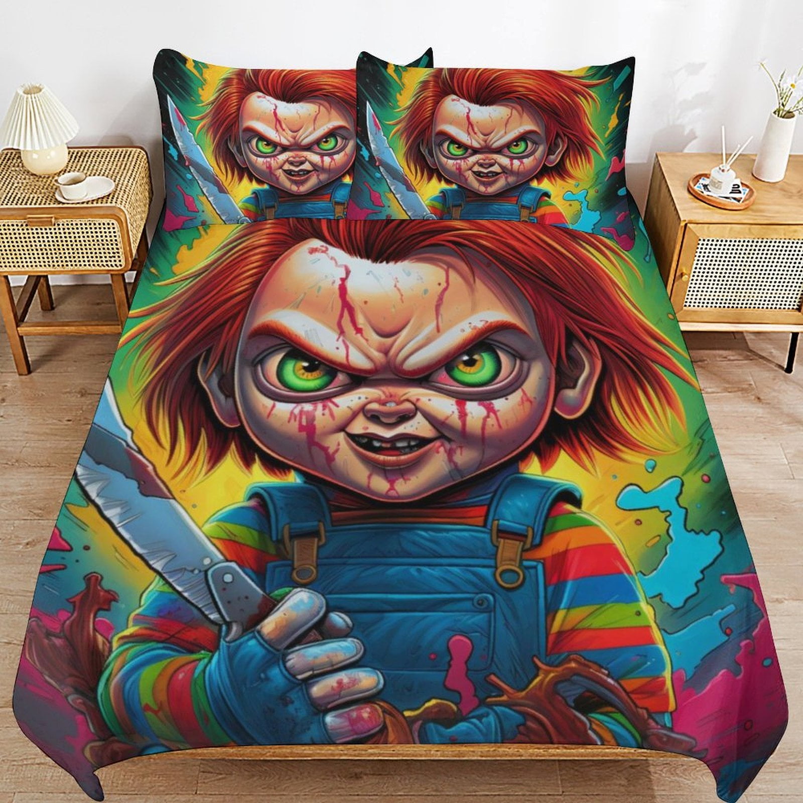 Chucky 3-Piece King Bedding Set,Halloween Horror Bed Set with 1 Duvet ...
