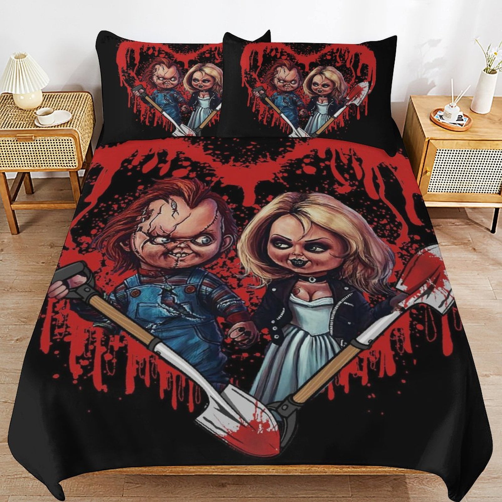 Chucky 3-Piece Queen Bedding Set,Halloween Horror Bed Set with 1 Duvet ...