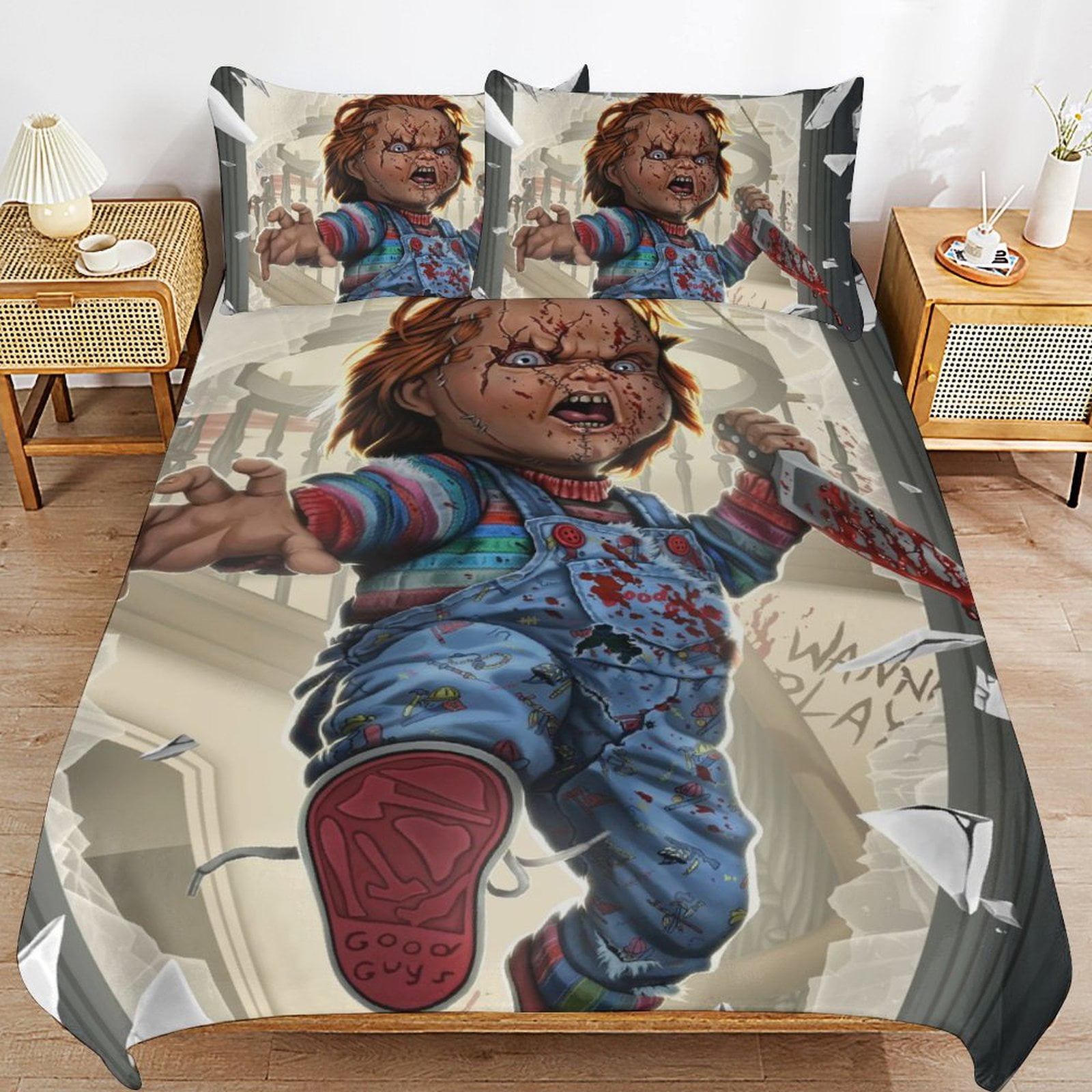 Chucky 3-Piece Twin Bedding Set,Halloween Horror Bed Set with 1 Duvet ...