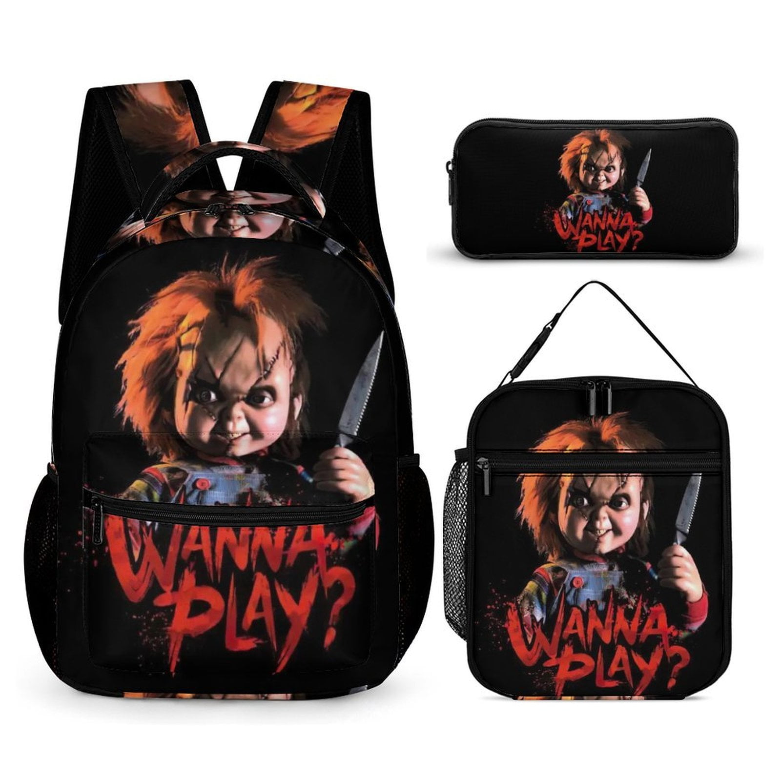 Chucky Backpack 3 Piece Set Large Capacity Schoolbag & Lunch Tote ...