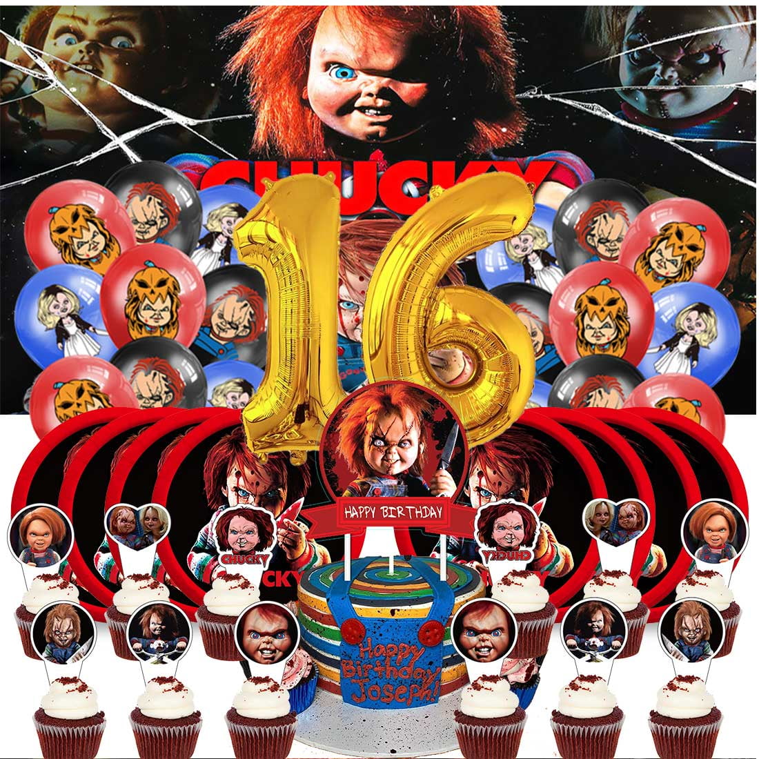 Chucky Balloons Party Supplies 16th Decor Tableware Birthday Cake ...