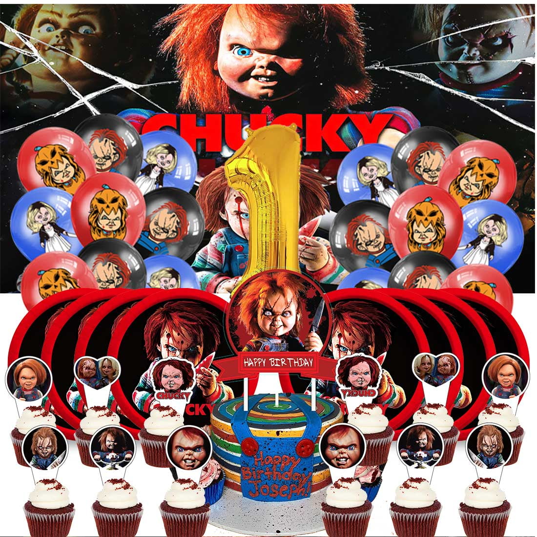 Chucky Balloons Party Supplies 1st Decor Tableware Birthday Cake Topper ...
