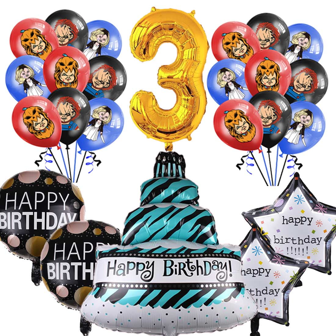 Chucky Balloons Party Supplies 3rd Big Number Decorations Decor Kit ...