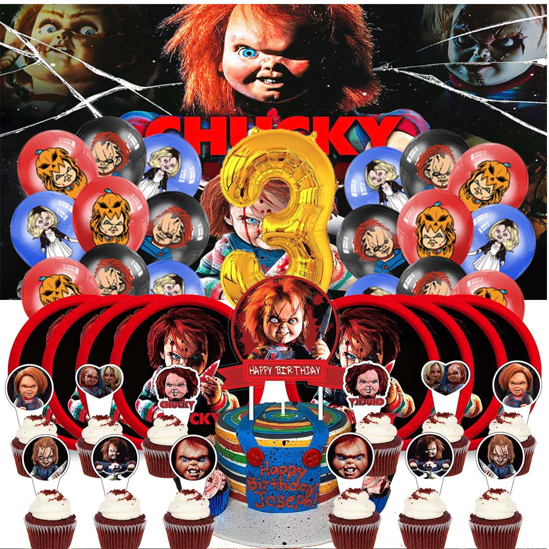 Chucky Balloons Party Supplies 3rd Decor Tableware Birthday Cake Topper ...