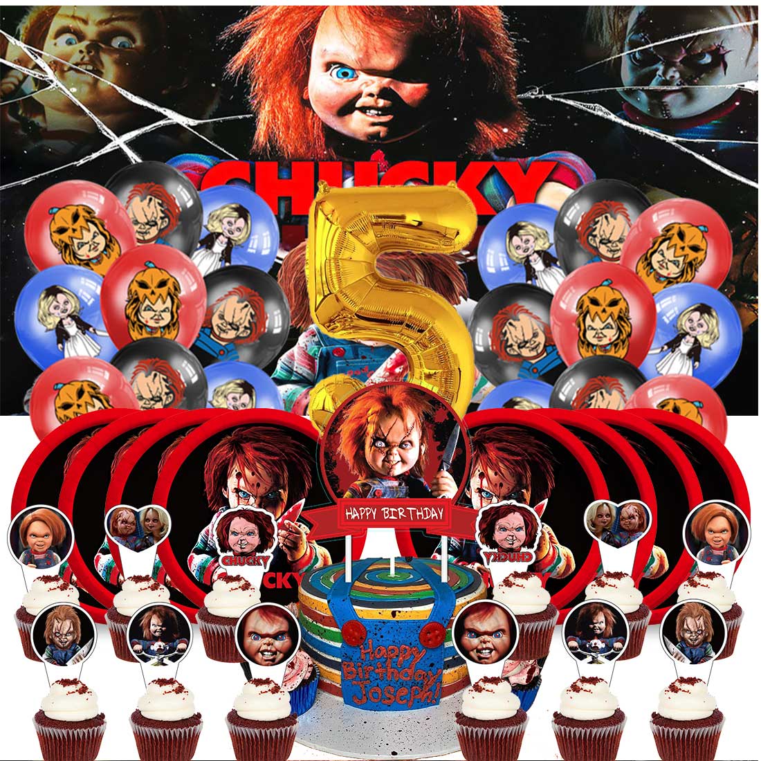 Chucky Balloons Party Supplies 5th Decor Tableware Birthday Cake Topper ...