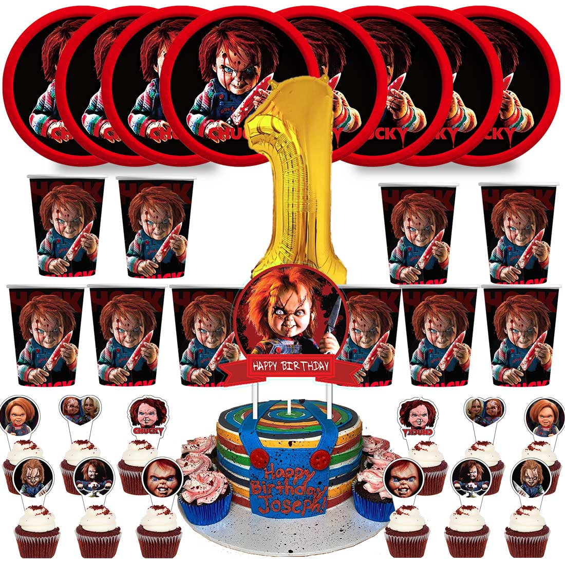 Chucky Birthday 1st Cups Party Supplies Plates Fans Decorations Cake ...