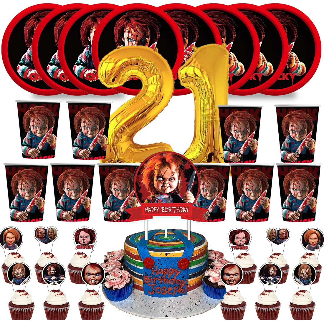 Chucky Birthday 21th Cups Party Supplies Plates Fans Decorations Cake ...