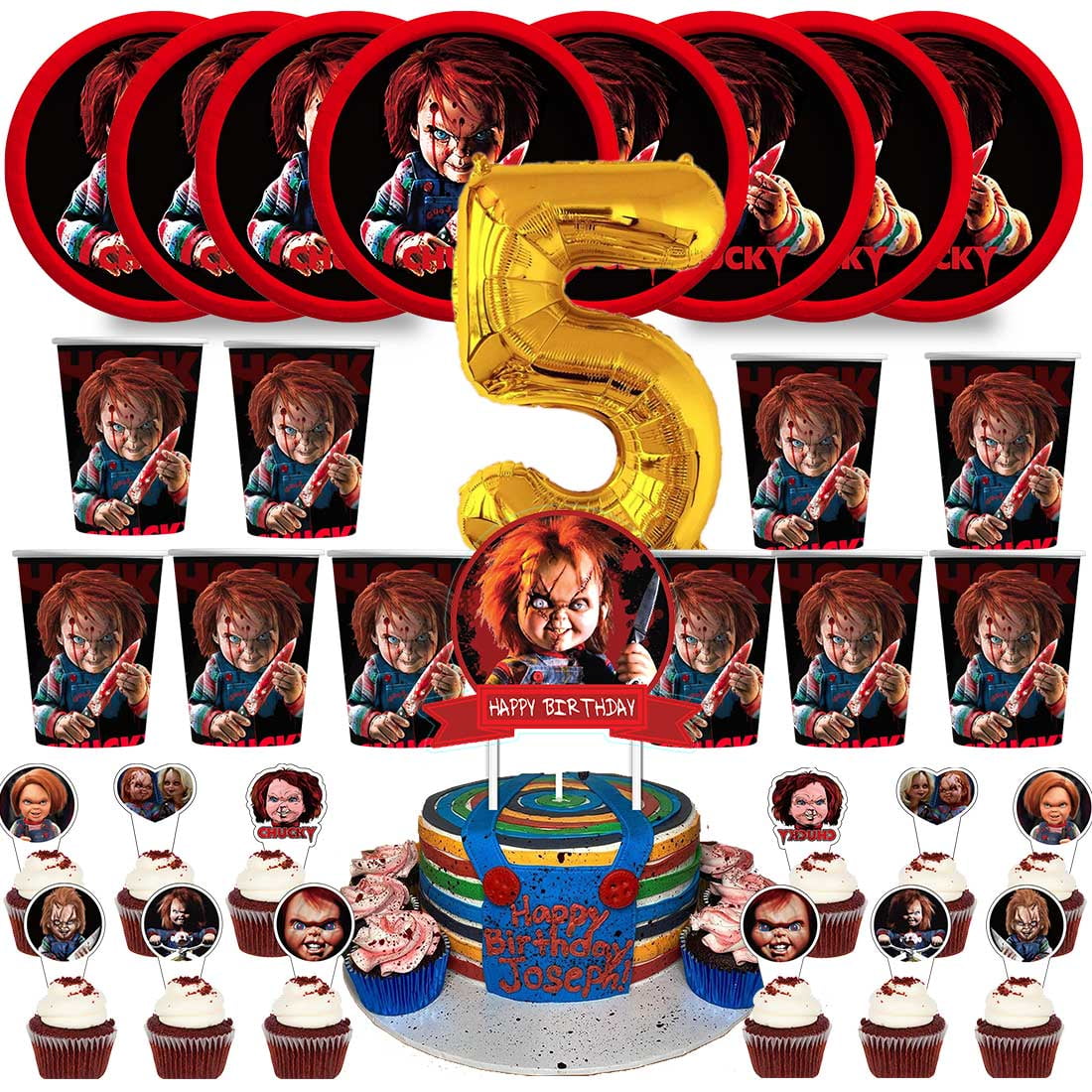 Chucky Birthday 5th Cups Party Supplies Plates Fans Decorations Cake ...