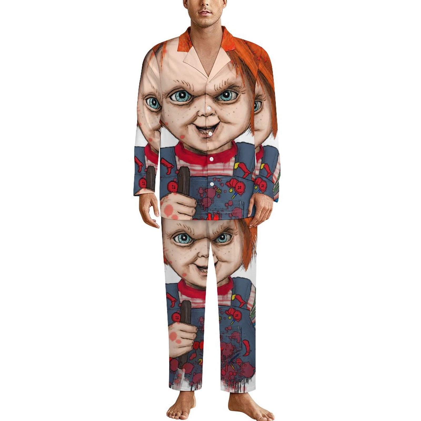 Chucky Blood_Splatter Long Sleeved Pajama Set for Men Sleepwear Sets ...