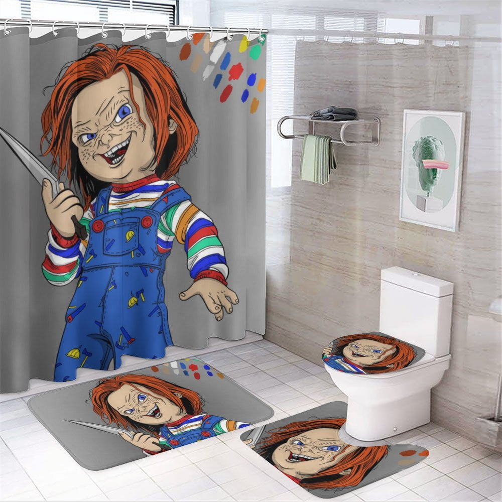Chucky Doll 4 Pieces Shower Curtain Set With 12 Hooks, Non-Slip Rug ...