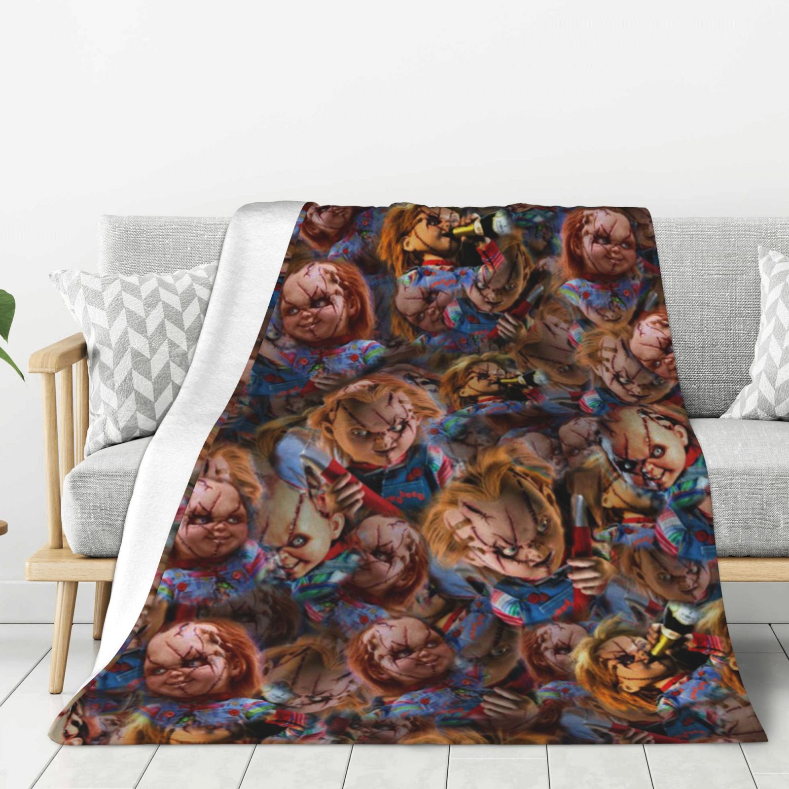 Chucky Doll Pattern Flannel Blanket Cozy Ultra-Soft Micro Fleece Throw ...