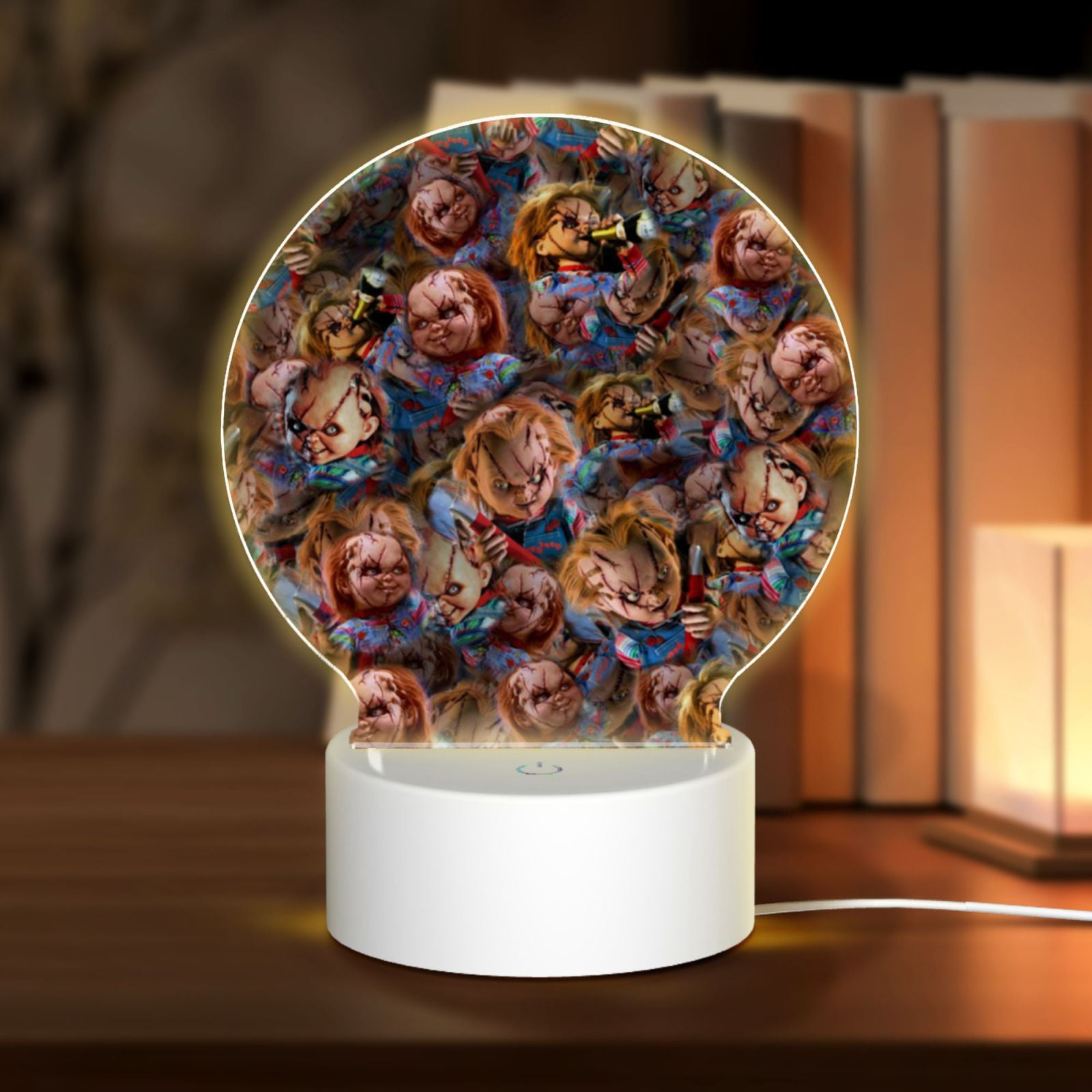 Chucky Doll Pattern Round Acrylic Night Light Decoration USB Cable LED ...