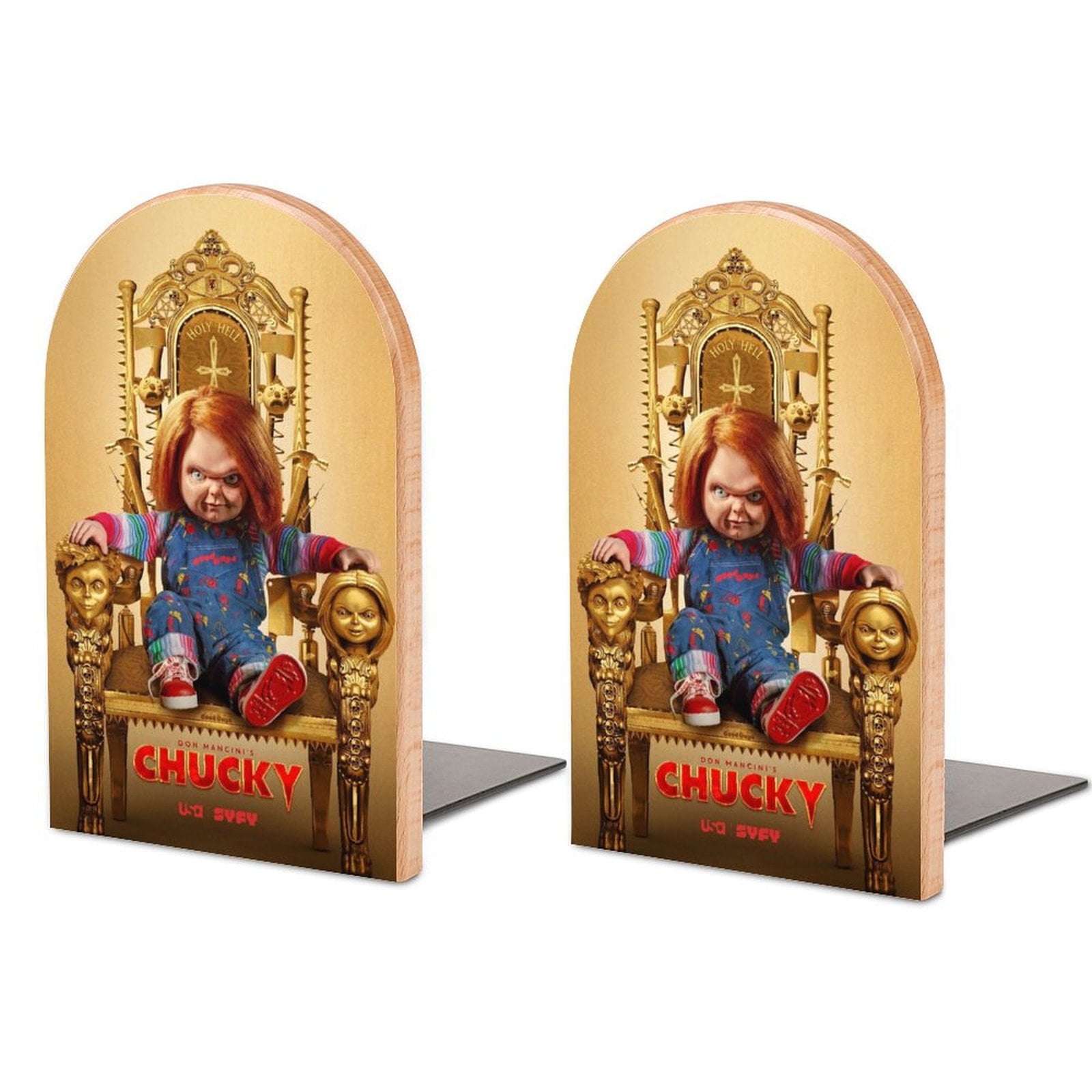 Chucky Film Bookends Wood Book Divider Decorative Shelves Non-Skid Book ...