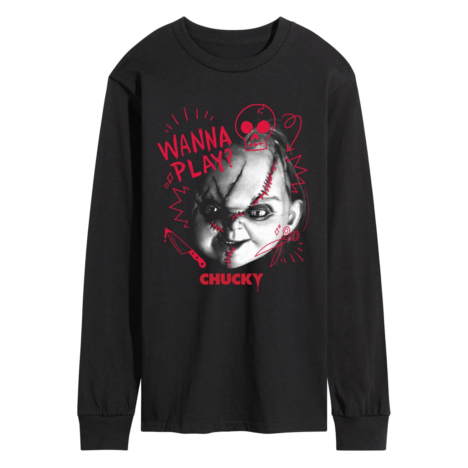 Chucky - Head Sketch - Men's Long Sleeve Graphic T-Shirt - Walmart.com