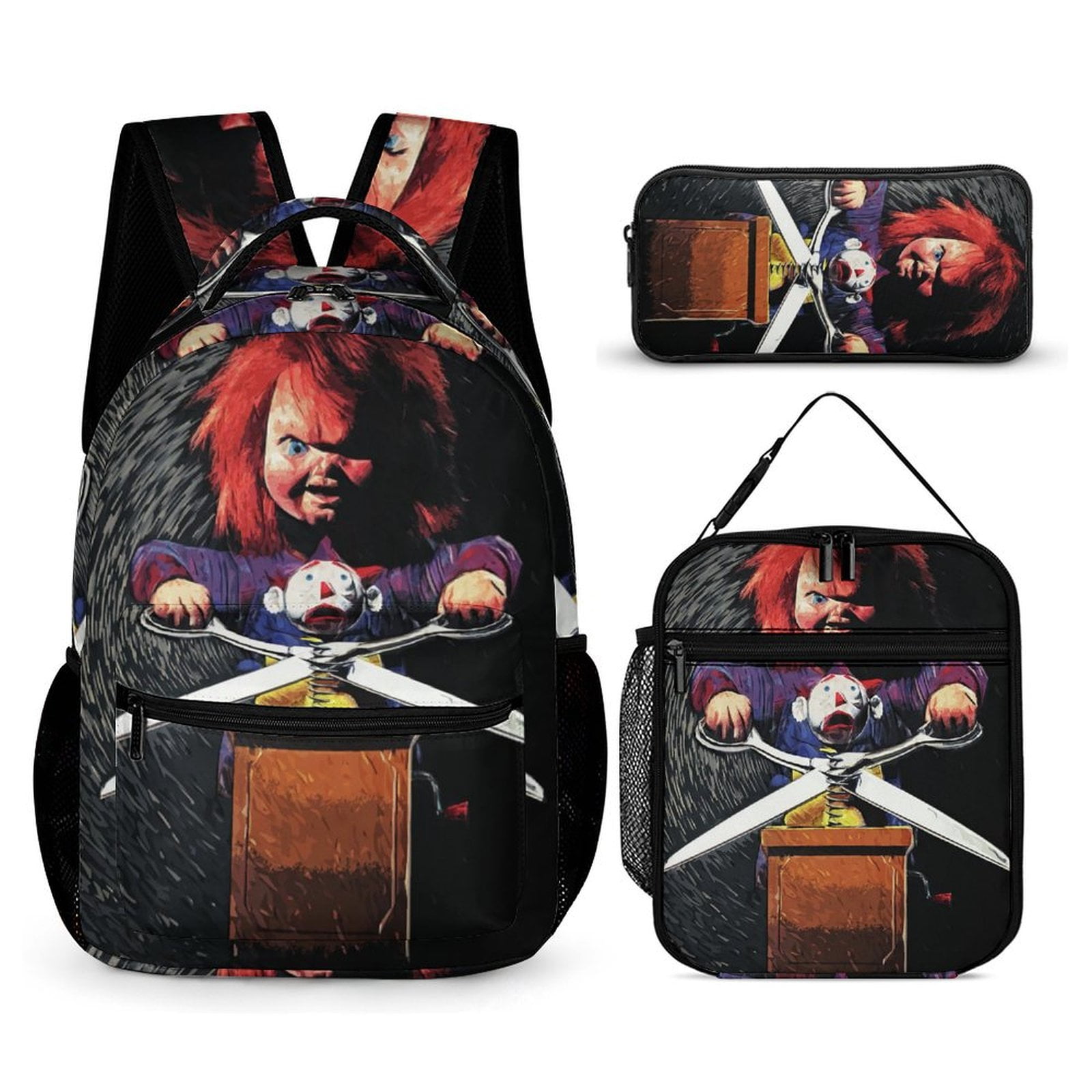 Chucky Horror Movie Backpack 3 Piece Set Large Capacity Schoolbag ...