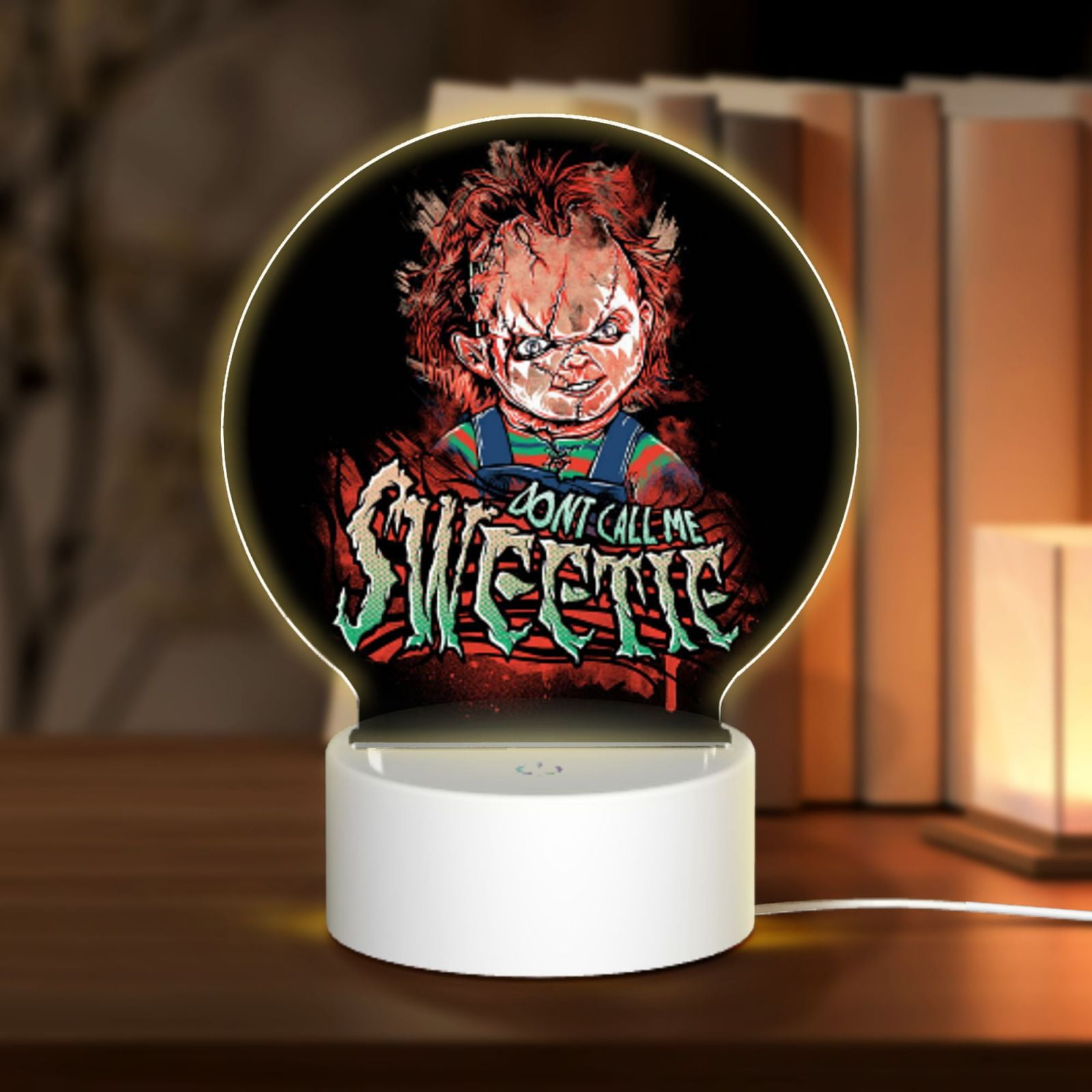 Chucky Horror Movie Round Acrylic Night Light 3-Color Touch Control ...