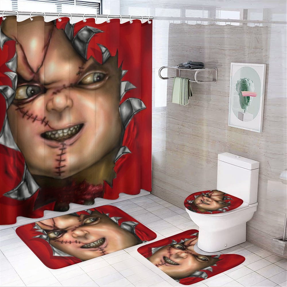 Chucky Horror Movie Shower Curtain Sets 4 Piece Bathroom Set Shower ...