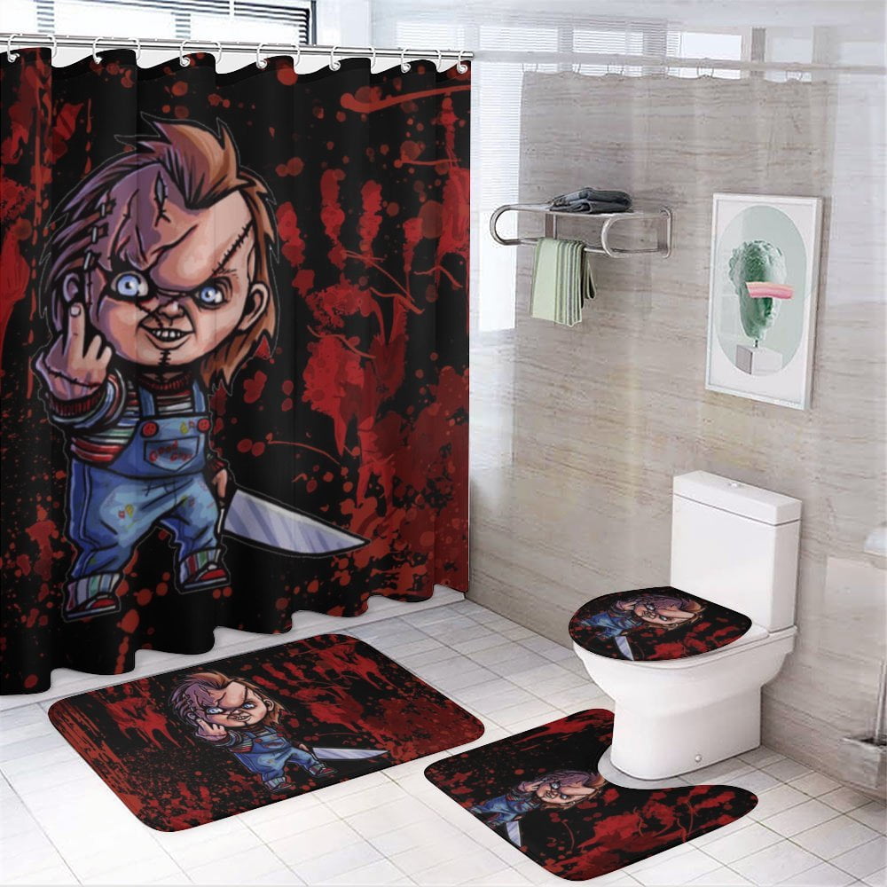 Chucky Horror Movie Shower Curtain Sets 4 Piece Bathroom Set Shower ...