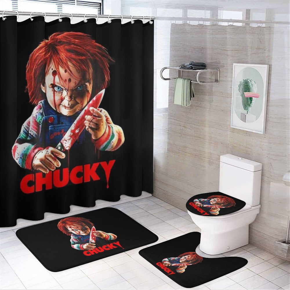 Chucky Horror Movie Shower Curtain Sets 4 Piece Bathroom Set Shower ...
