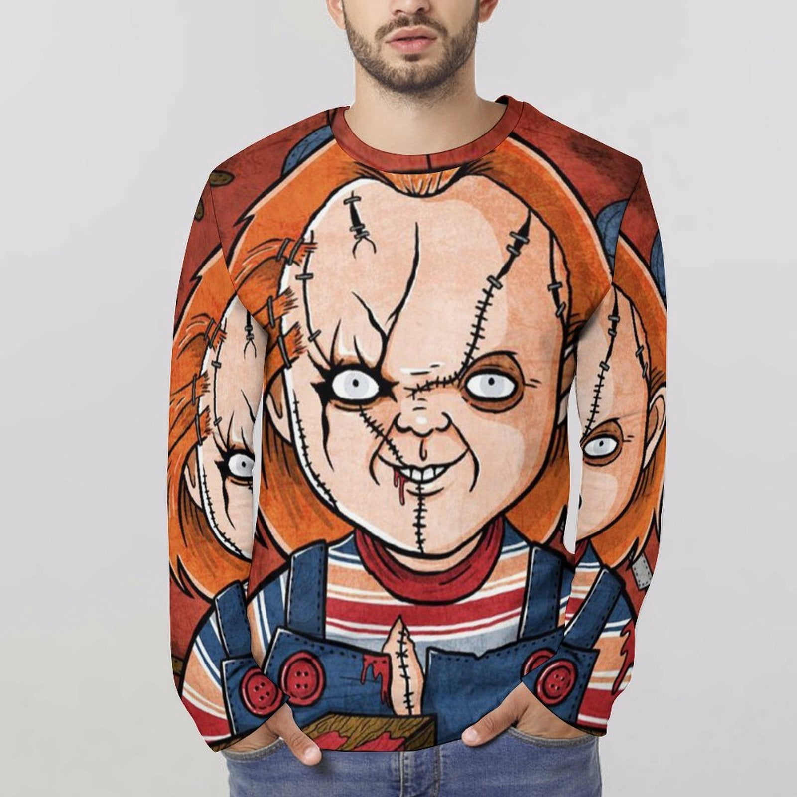 Chucky Horror Movie T-shirt for Men Long Sleeve Top Casual Lightweight ...