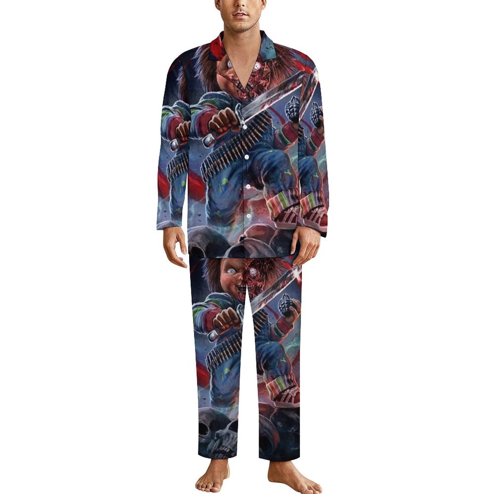 Chucky Horror Skull Long Sleeved Pajama Set for Men Sleepwear Sets Soft ...